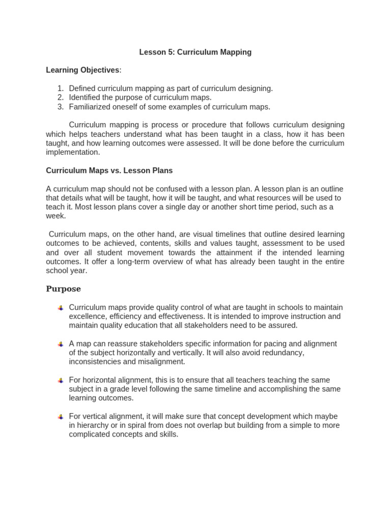 Lesson 5.docx BEED Cuuriculum Mapping | PDF | Curriculum | Teachers