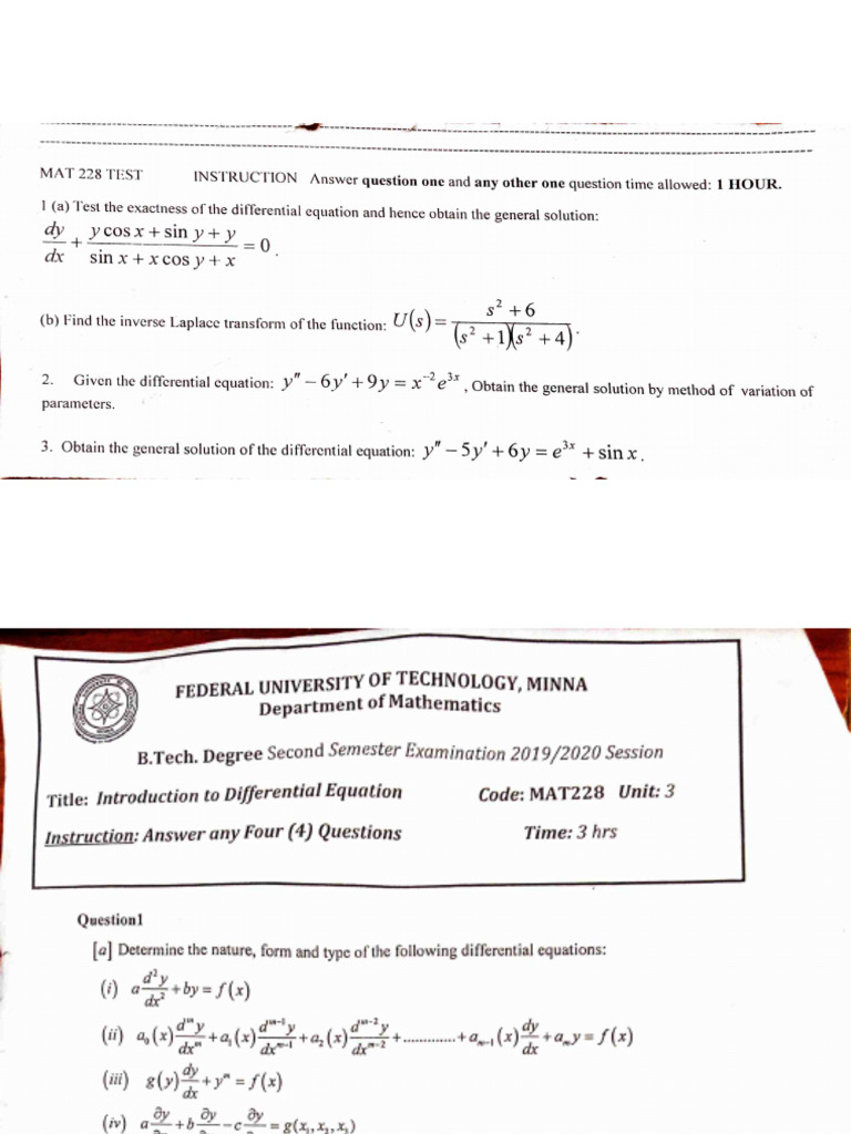 Mat 228 Past Questions | PDF