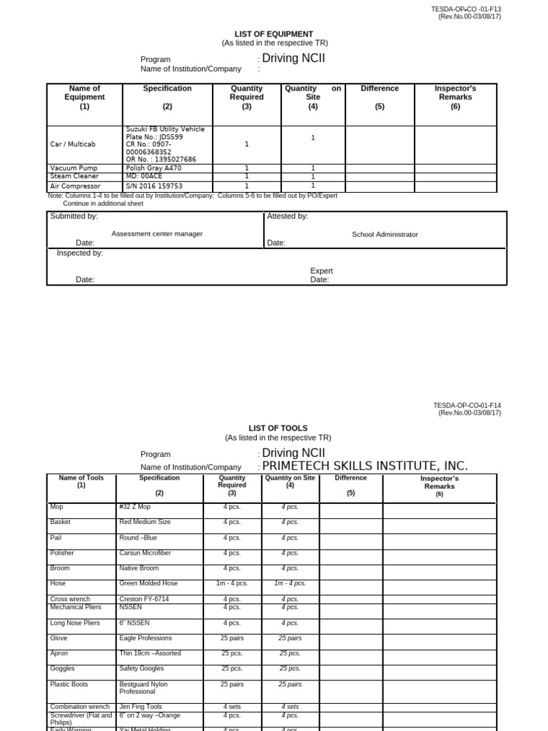 List of Equipment, Tools, Consumables | PDF | Mathematics