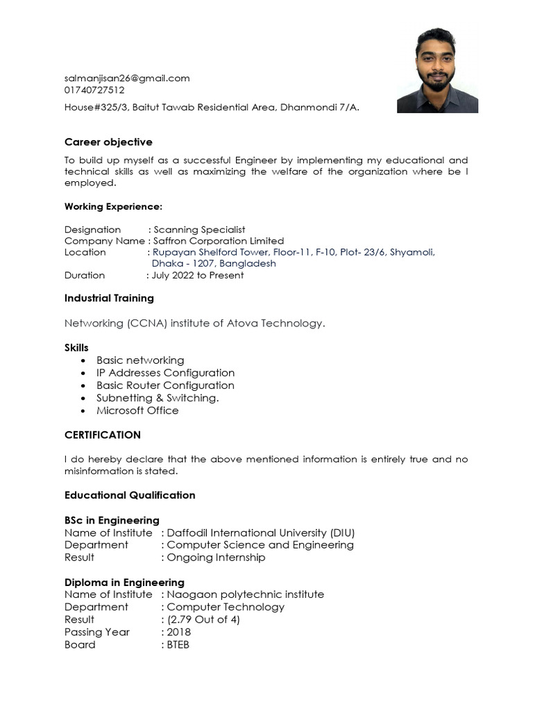 Resume of Md Salman Rahman | PDF | Bangladesh