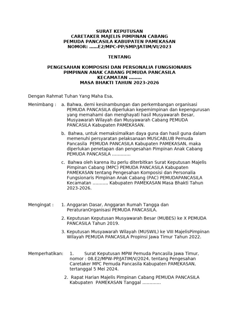 Contoh SK Pac Pademawu | PDF