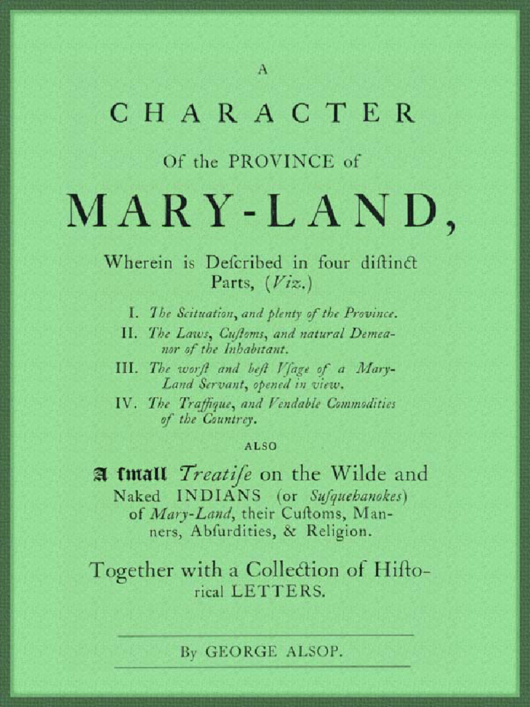 A Character of The Province of Maryland by George Alsop PDF | PDF ...