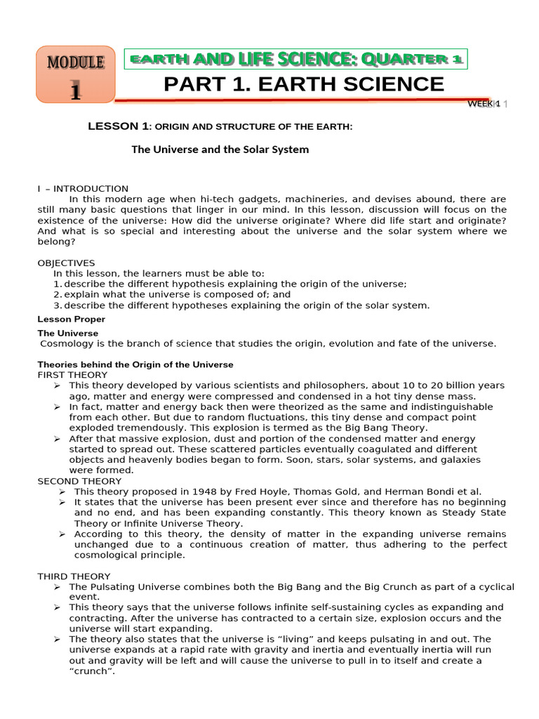 Module 1 Earthlife Science 1 | PDF | Solar System | Planets