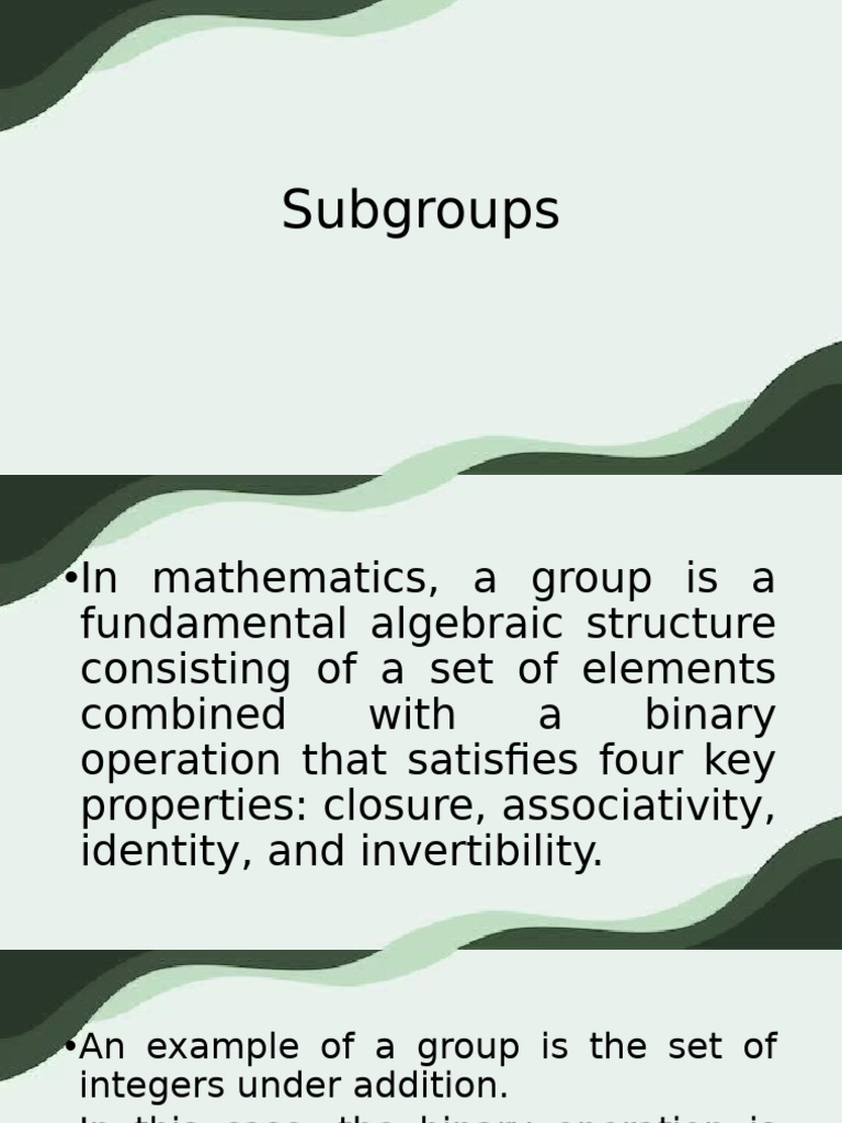 Math 16 w8 Subgroups | PDF | Group (Mathematics) | Integer
