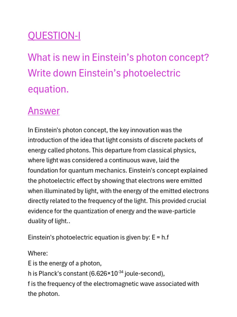 Questions On Quantum Physics | PDF | Photon | Light