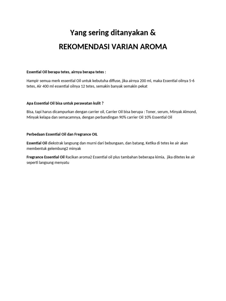 Contoh FAQ dan Rekomendasi Aroma | PDF