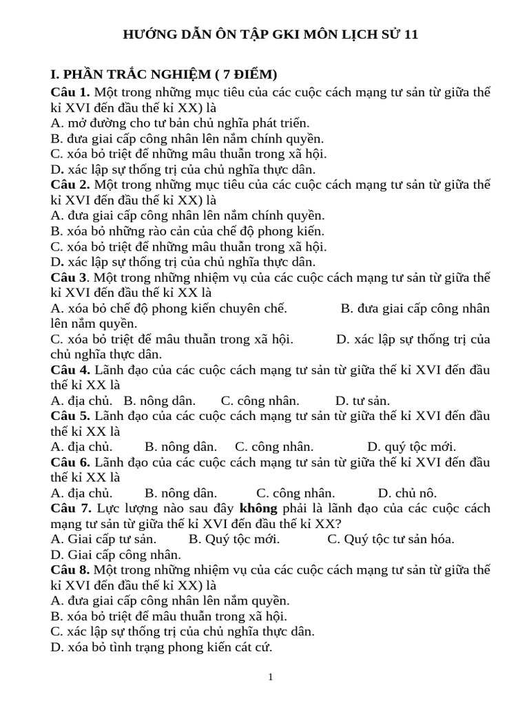 Hướng Dẫn Ôn Tập Ls 11 Gk i | PDF