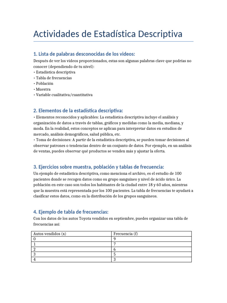Actividades_Estadistica_Descriptiva | PDF | Estadísticas | Estadísticas descriptivas