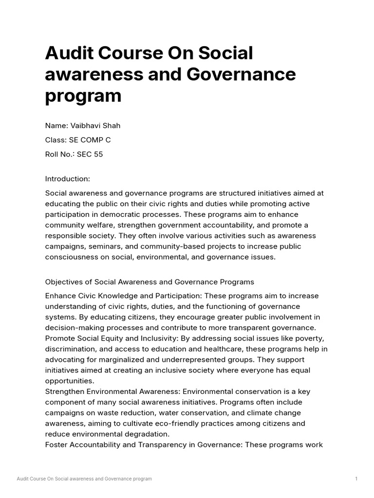 Social Awareness & Governance Audit Course | PDF | Governance ...