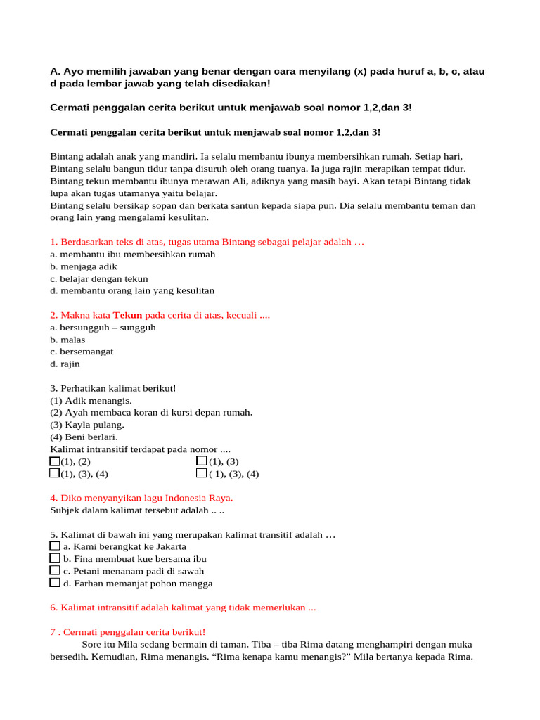 Soal STS B. Ind Terbaruuuu | PDF
