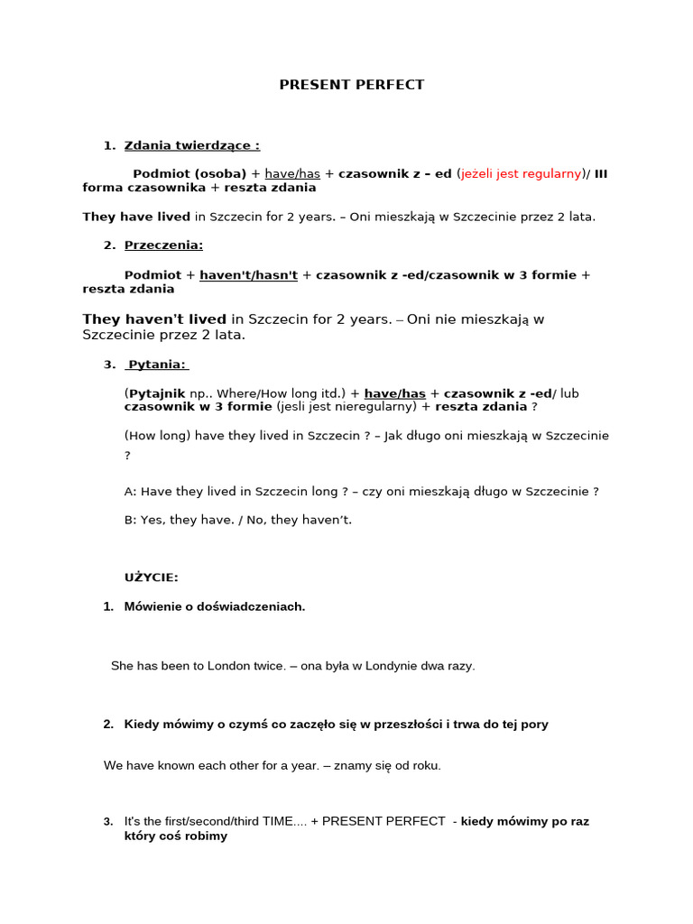 Present Perfect - Teoria | PDF