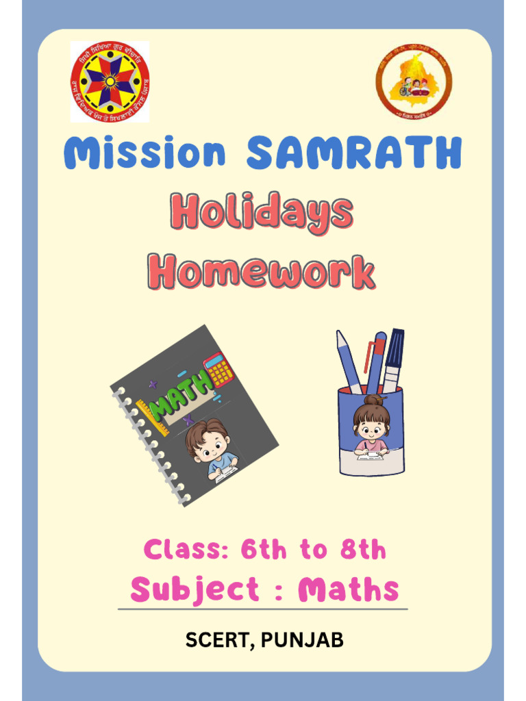 Math Holiday HW Mission Samrath 6TH To 8TH | PDF