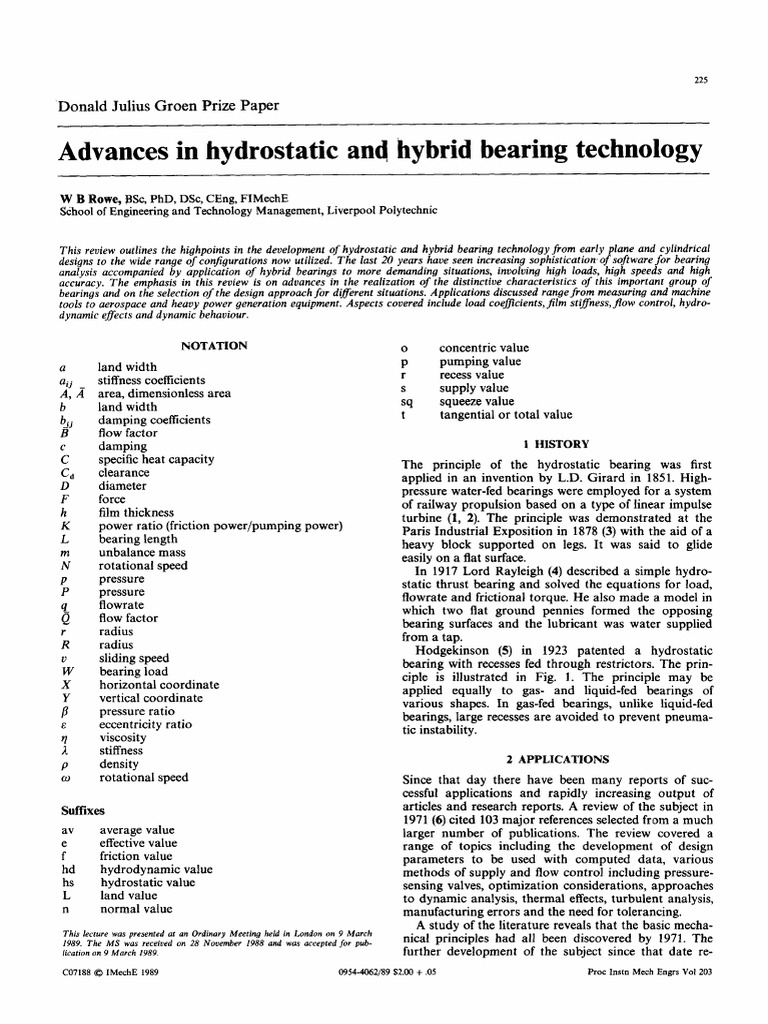 Rowe 1989 | PDF | Bearing (Mechanical) | Fluid Dynamics