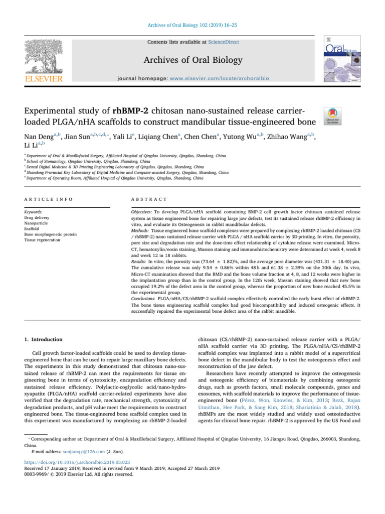 rhBMP-2 Chitosan Nano-Sustained Release Carrier - T Loaded PLGA:nHA Scaffolds | PDF | Tissue ...