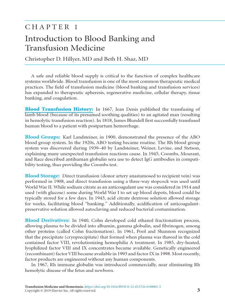 Chapter 1 - Introduction To Blood Banking and - 2019 - Transfusion ... Chapter 1 - Introduction To Blood Banking and - 2019 - Transfusion ...