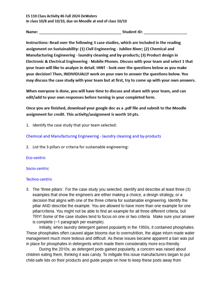 Class Activity #6 Sustainability Case Study | PDF | Detergent | Economy ...