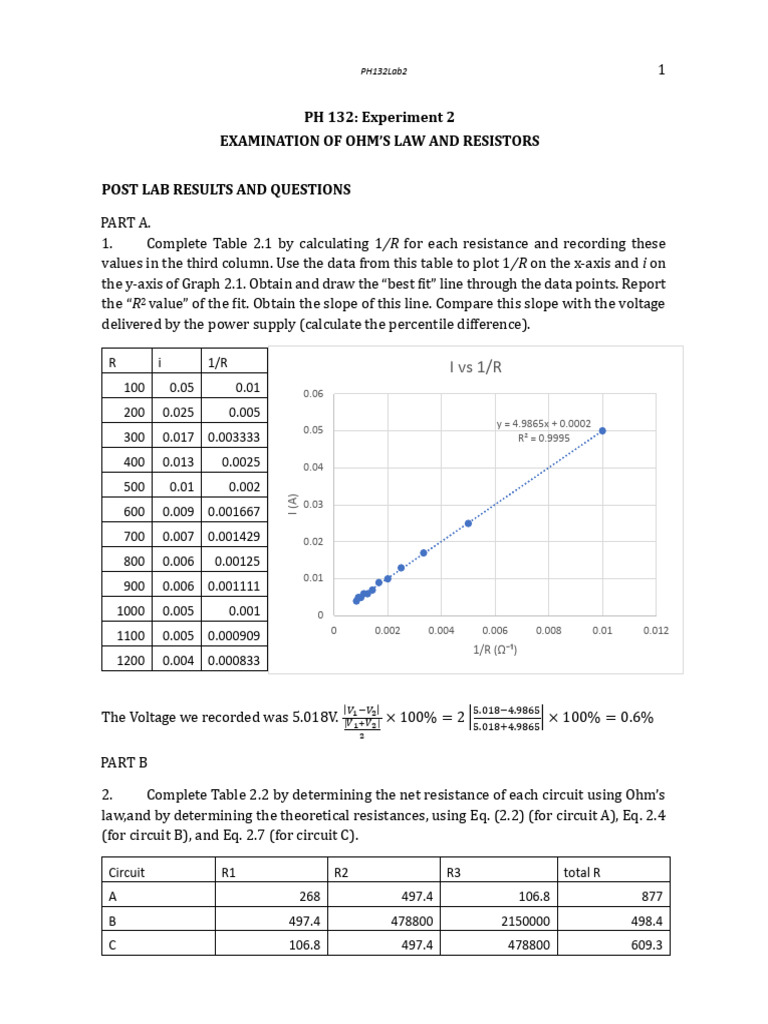 Ohm's Law Experiment Results Analysis | PDF | Science & Mathematics