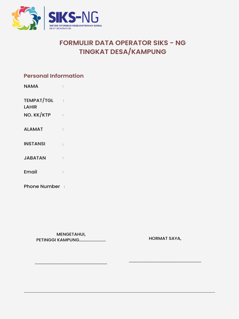 Formulir Operator Siks NG Kampung | PDF