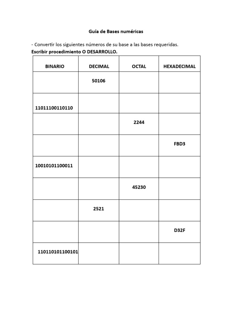 Guía de Bases Numéricas | PDF
