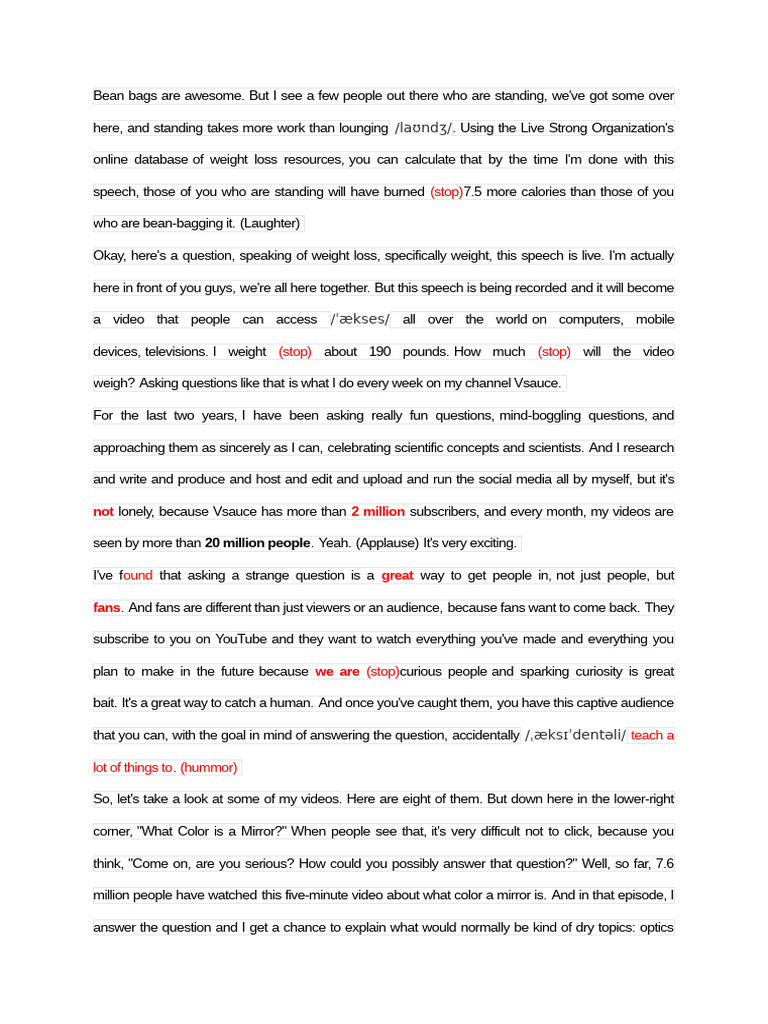 Transcript - TED Talk Video (Lesson 4 - On A Quest) | PDF | Reflection (Physics) | Mirror