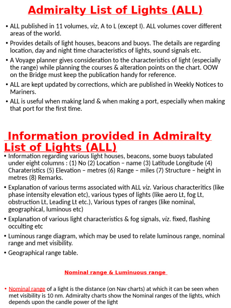 Admiralty List of Lights Overview | PDF | Horizon | Light