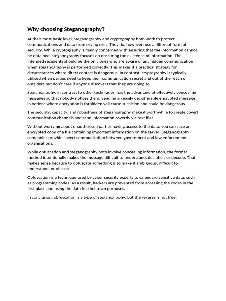 Steganography vs. Cryptography | PDF | Computer Security | Security