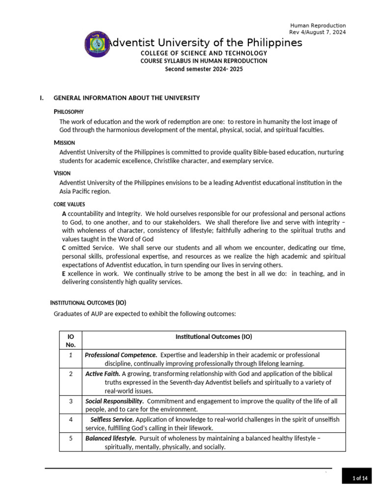 HR Syllabus - (IFVL Rev) - 1st Sem-2024 | PDF | Sexual Reproduction ...