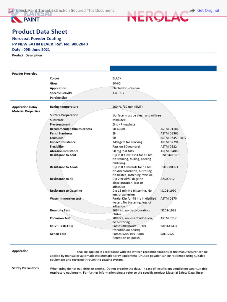 Product Data Sheet: Nerocoat Powder Coating PP NEW SATIN BLACK Ref. No ...