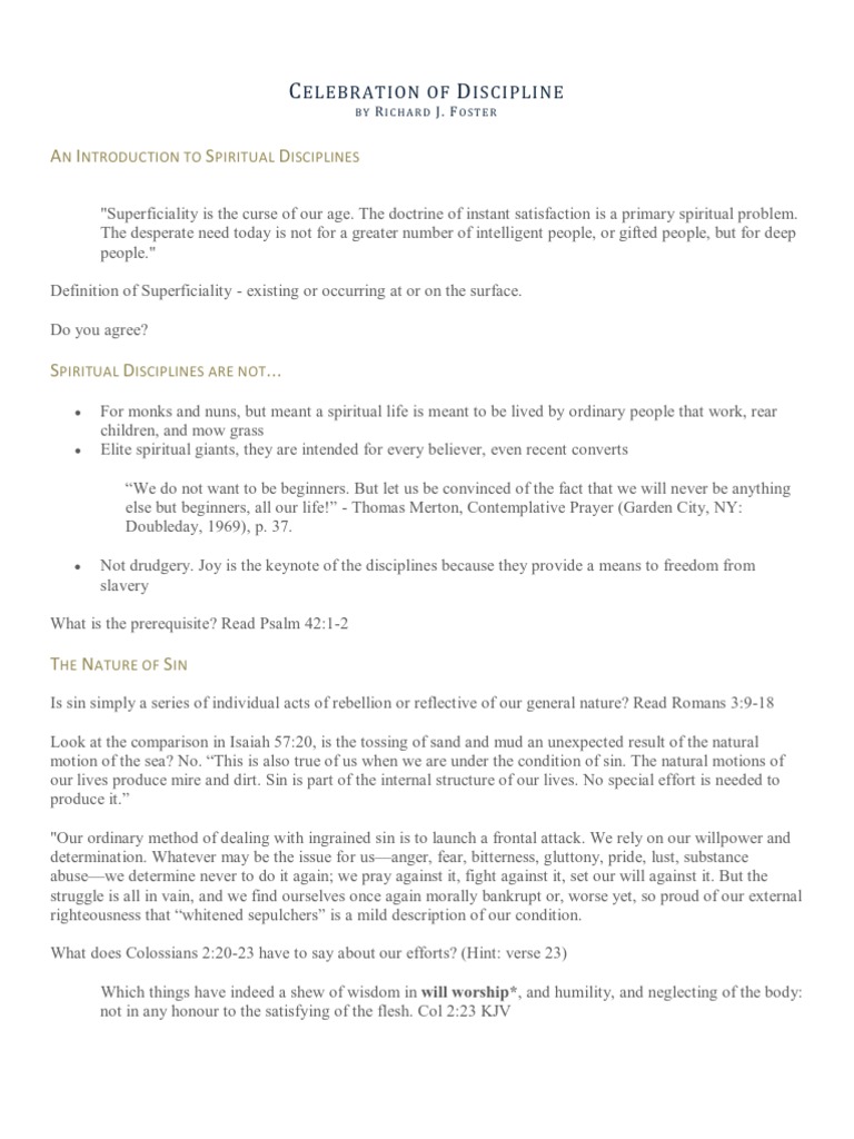 Celebration of Discipline - CH 1 Introduction | PDF | Spiritual ...