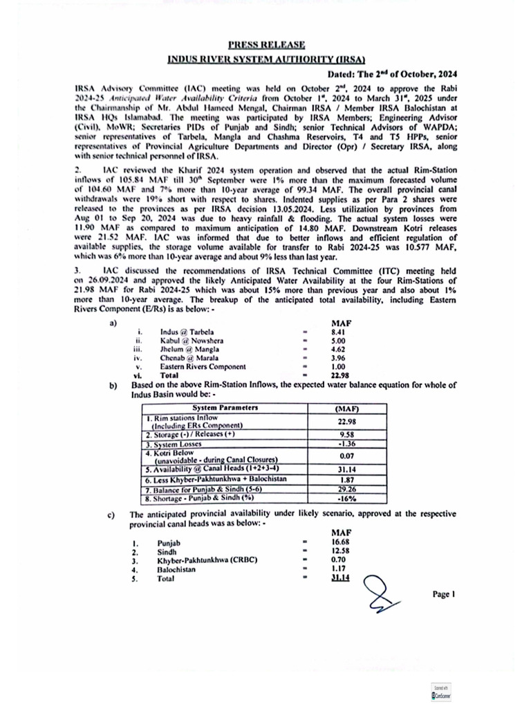 IRSA Press Release Advisory Rabi2024-25 | PDF