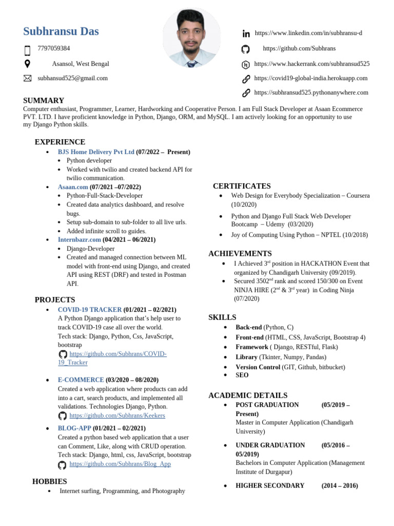 Resume (Mca) Updated 2 | PDF | Python (Programming Language) | Bootstrap (Front End Framework)