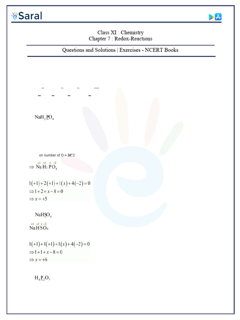Class 11 Chemistry Redox Reactions Ncert Solution PDF | PDF | Redox ...