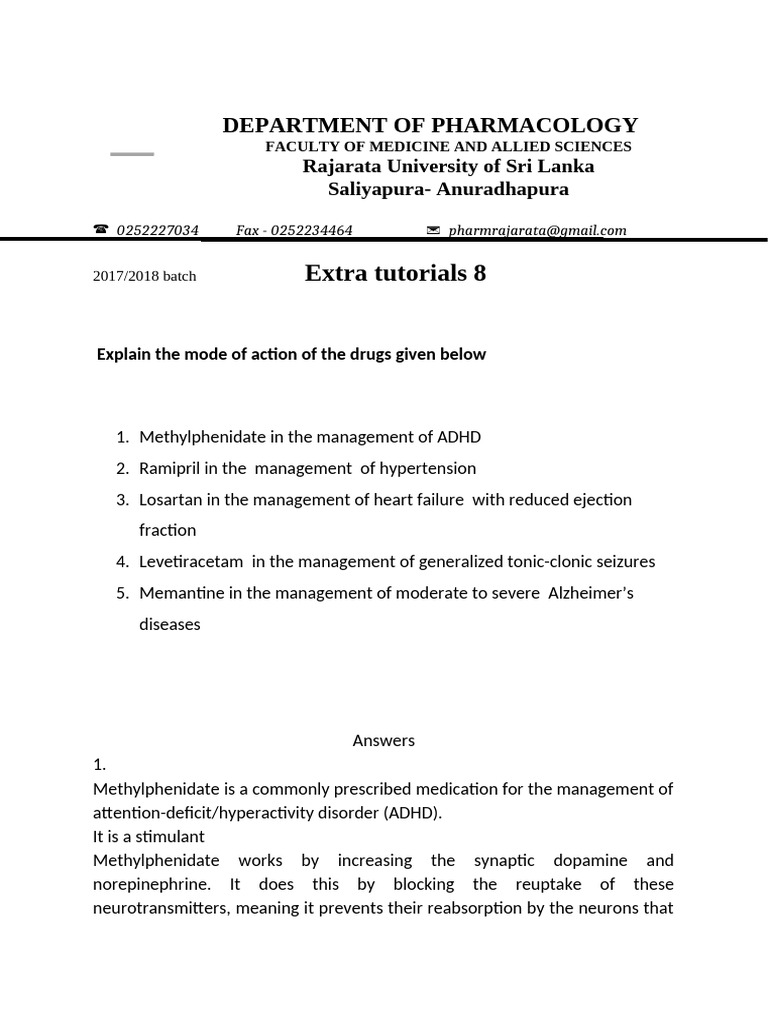 Extra Tutorials 8 - Answers | PDF | Nmda Receptor | Neurotransmitter