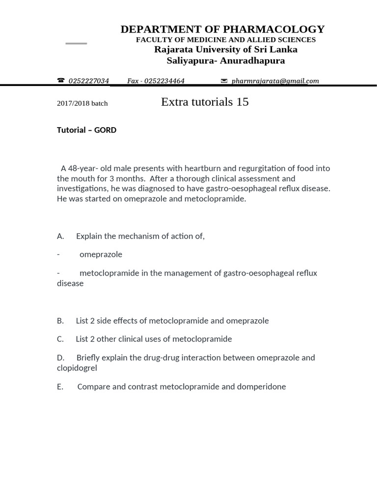 Pharmacology Tutorial: GORD Management | PDF | Gastroesophageal Reflux ...