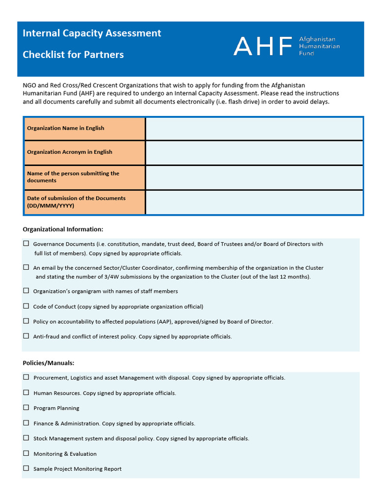 Internal Capacity Assessment Checklist | PDF | Audit