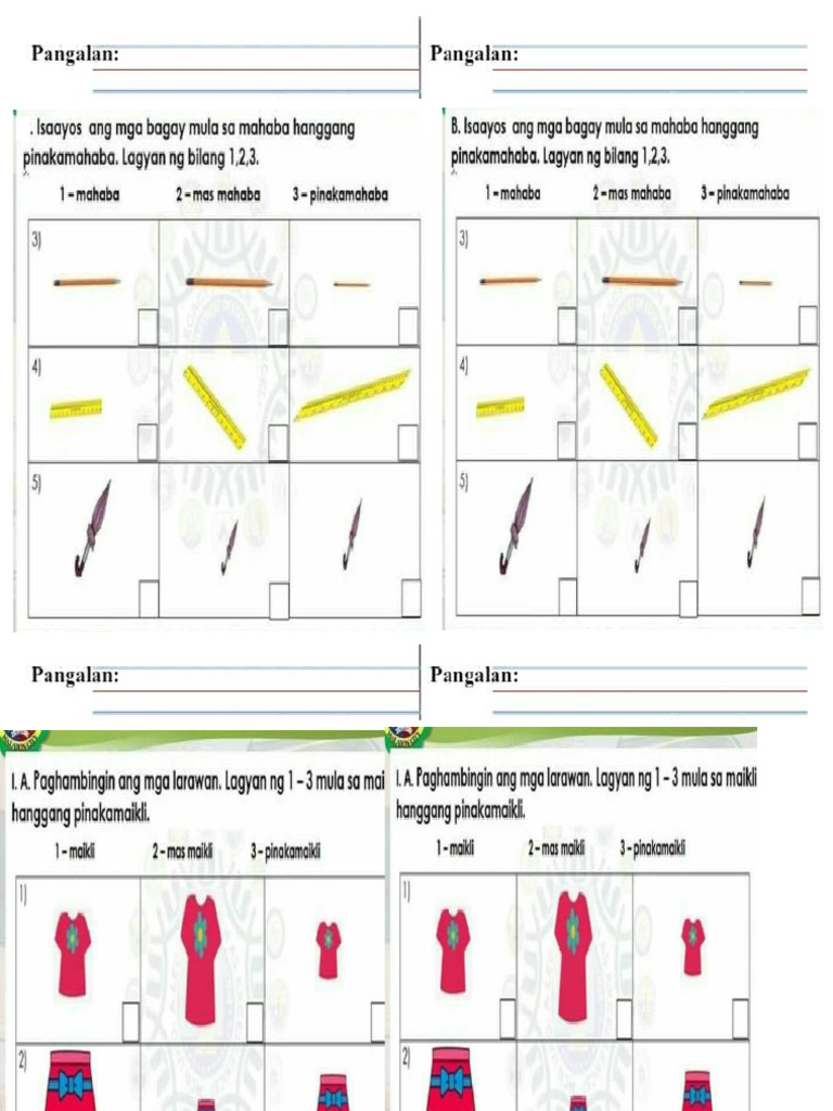 Mahaba, Mas, Pinaka, Maikli, Mas, Pinaka Worksheets | PDF