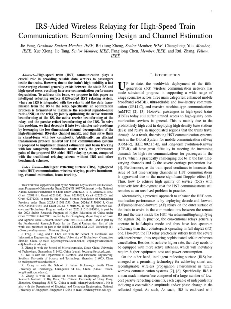 IRS-Aided Wireless Relaying For High-Speed Train Communication Beamforming Design and Channel ...