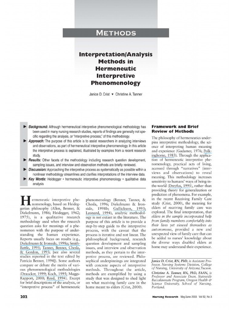 Methods in Hermeneutic Interpretive Phenomenology | PDF
