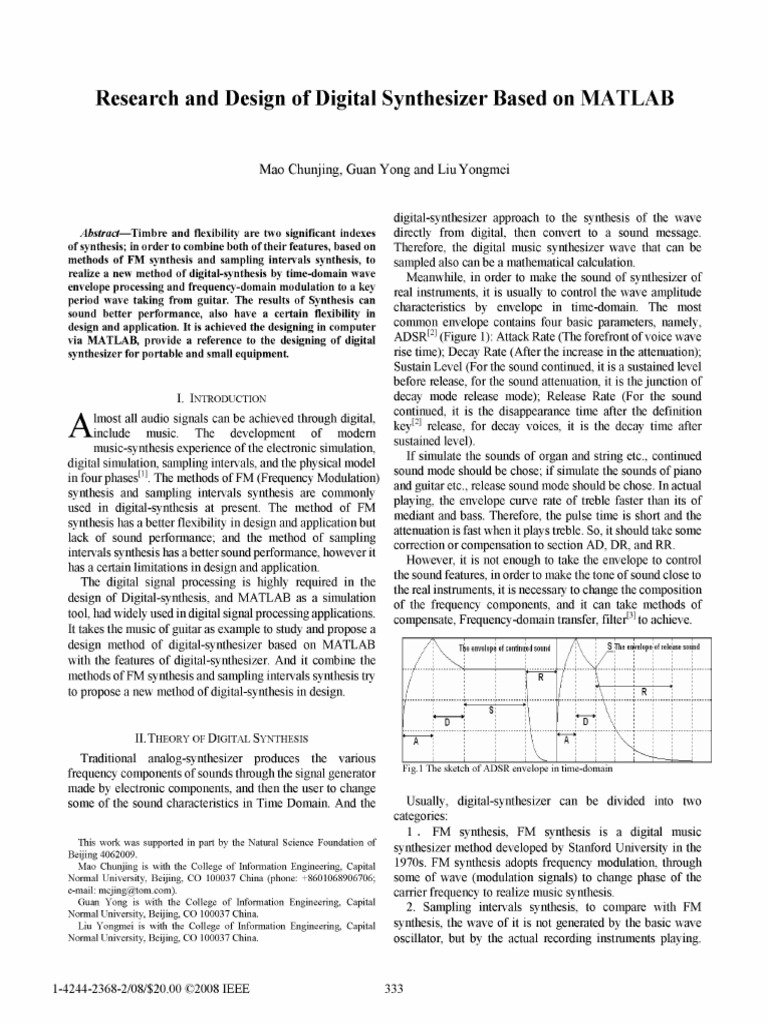 Research and Design of Digital Synthesizer Based On MATLAB | PDF ...