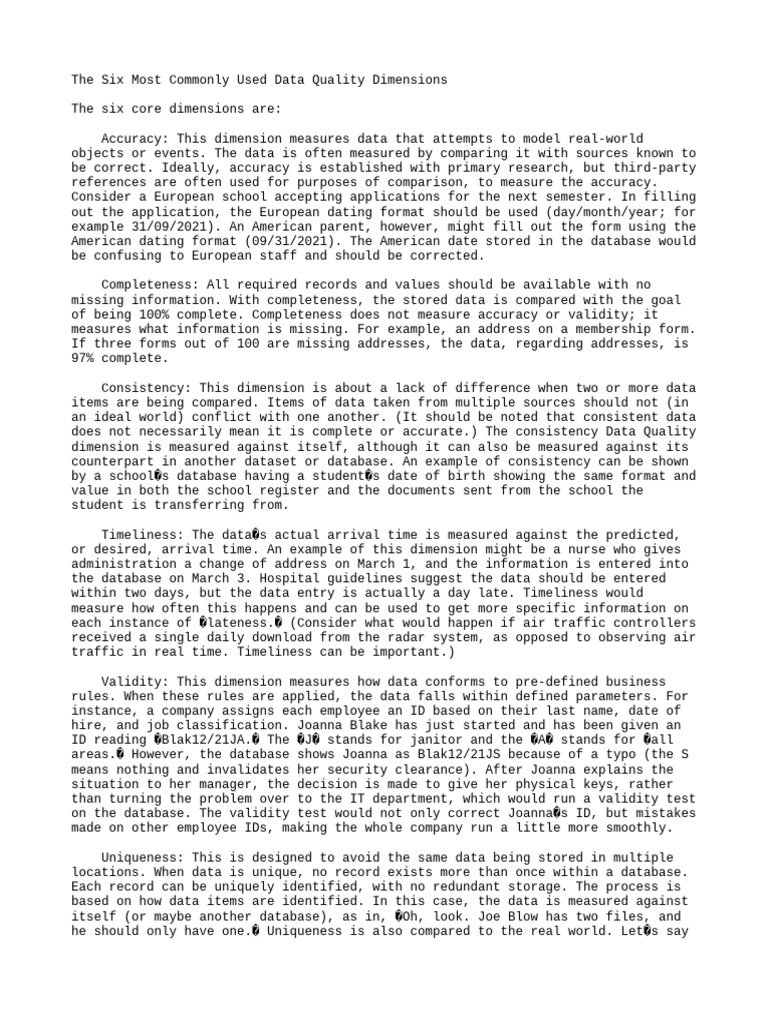 The Six Most Commonly Used Data Quality Dimensions | PDF | Accuracy And ...