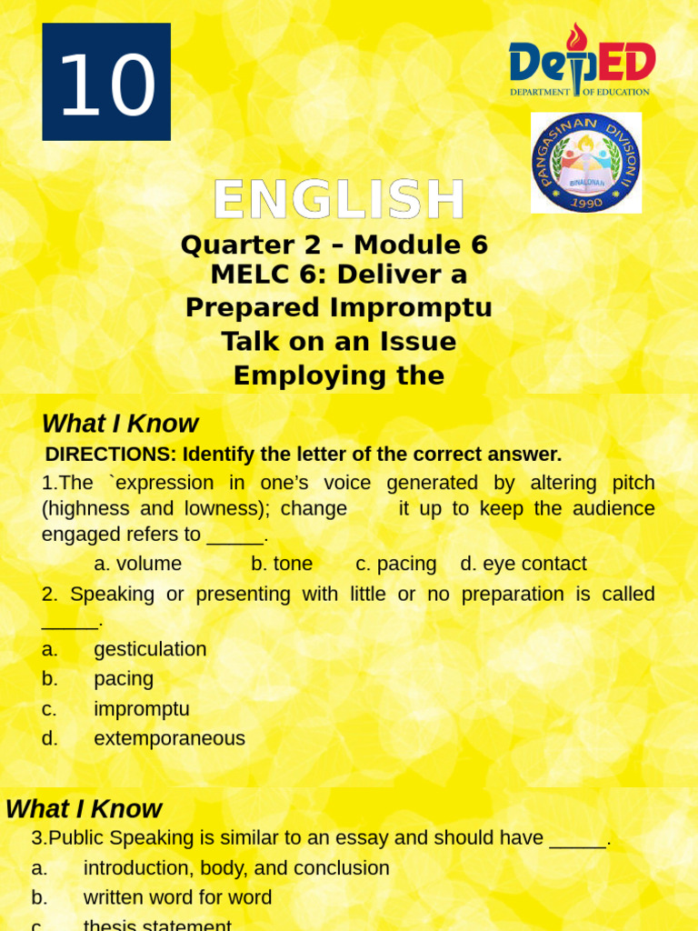 English g10 q2 Module 6 | PDF | Body Language | Speech