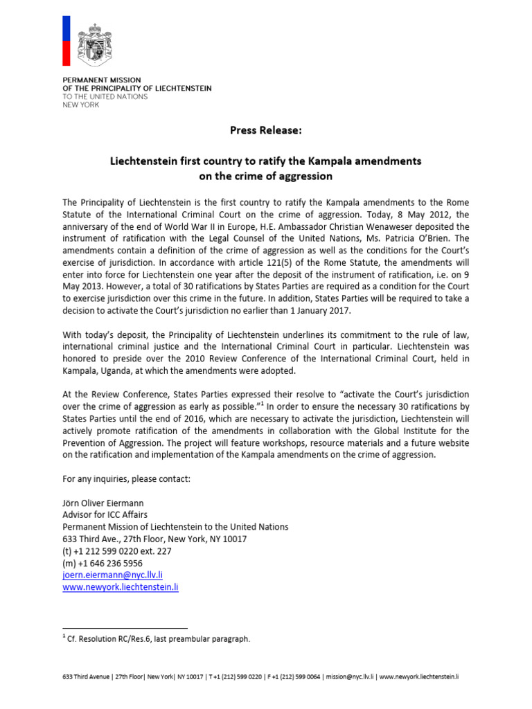 Liechtenstein Ratifies Kampala Amendments | PDF | International ...