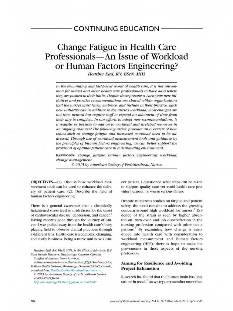 Change Fatigue in Health Care | PDF