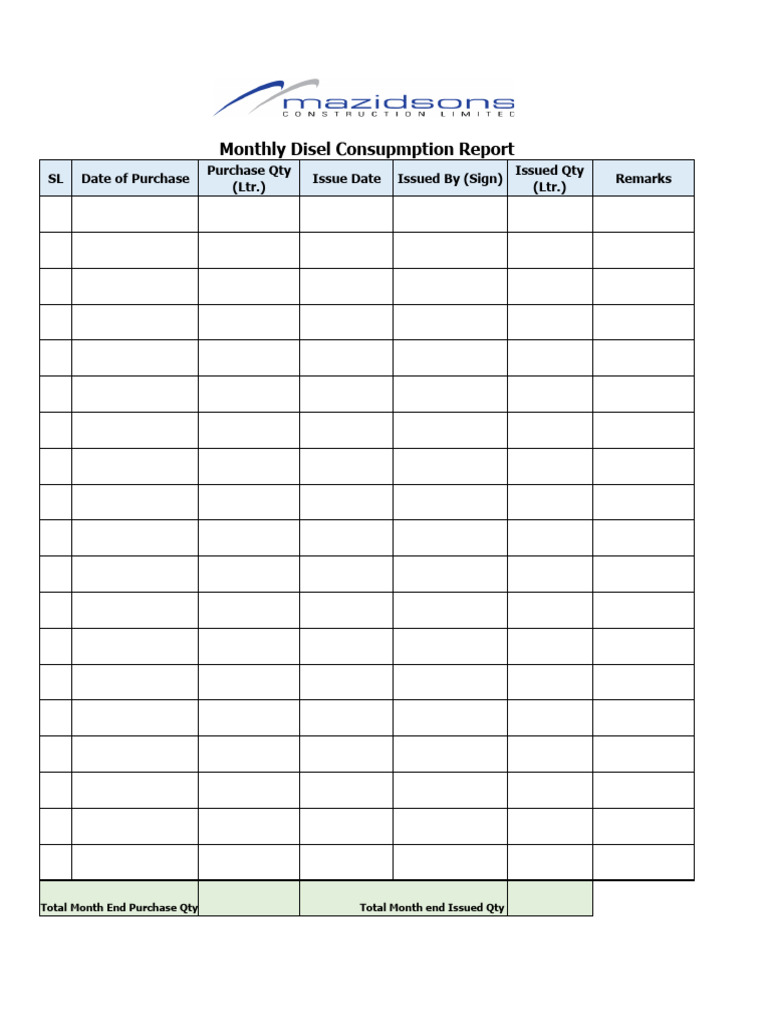 Diesel Consumption Format | PDF