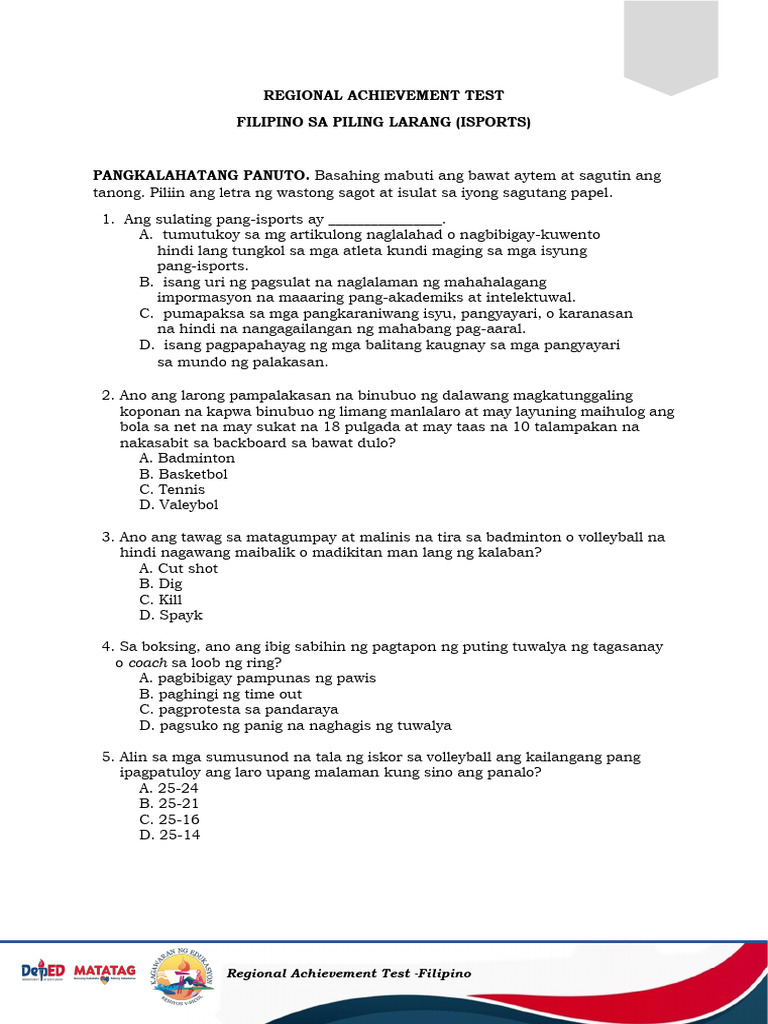 Filipino Shs - Piling Larang - Isports-Rat | PDF