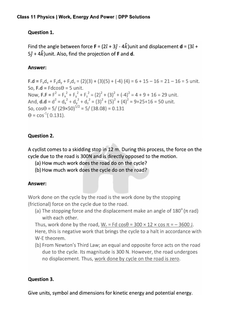 Physics Work Power and Energy DPP Solutions | PDF