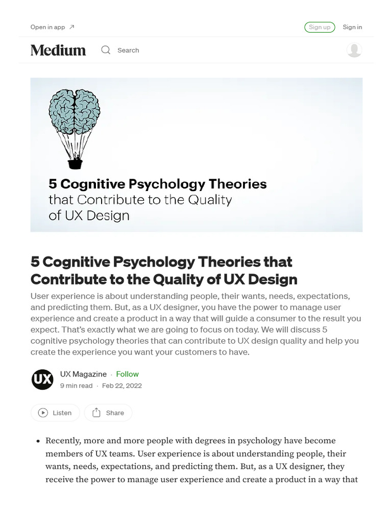 Cognitive Psychology Theories That Contribute To The Quality of UX Design | PDF | Mental ...