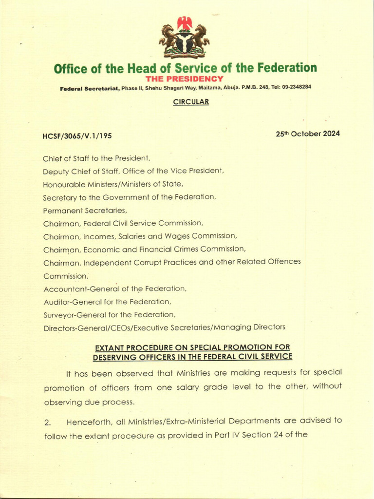 Extant Procedure On Special Promotion For Deserving Officers in The ...