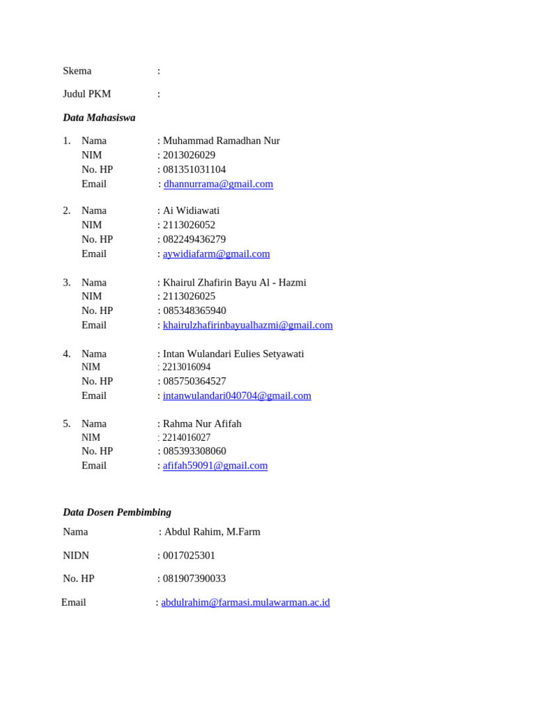 Format Data PKM 2023 | PDF