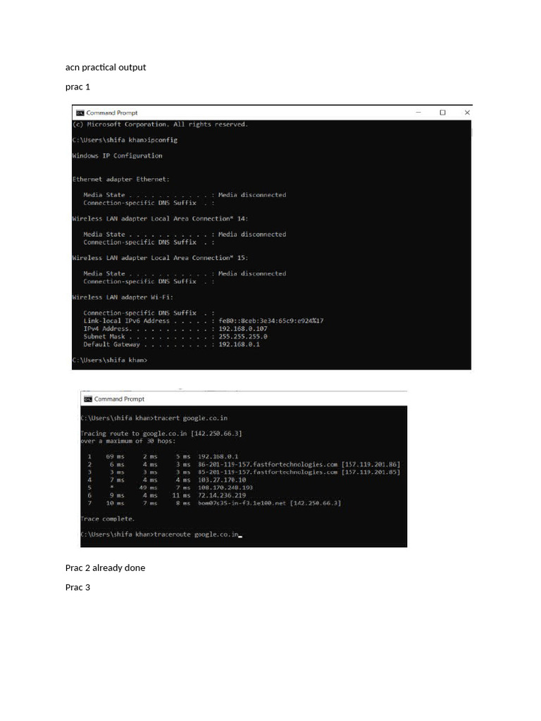 acn practical output | PDF